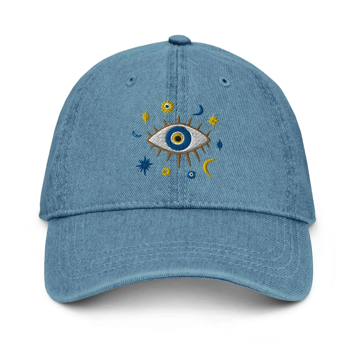 Greek Evil Eye Embroidered Denim Dad Hat | Globally Inspired – The ...