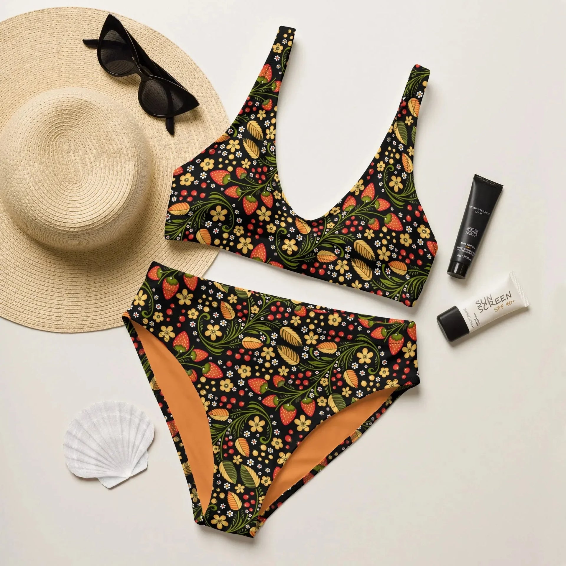 Russian Khokhloma Recycled High-Waisted Bikini – The Global Wanderer