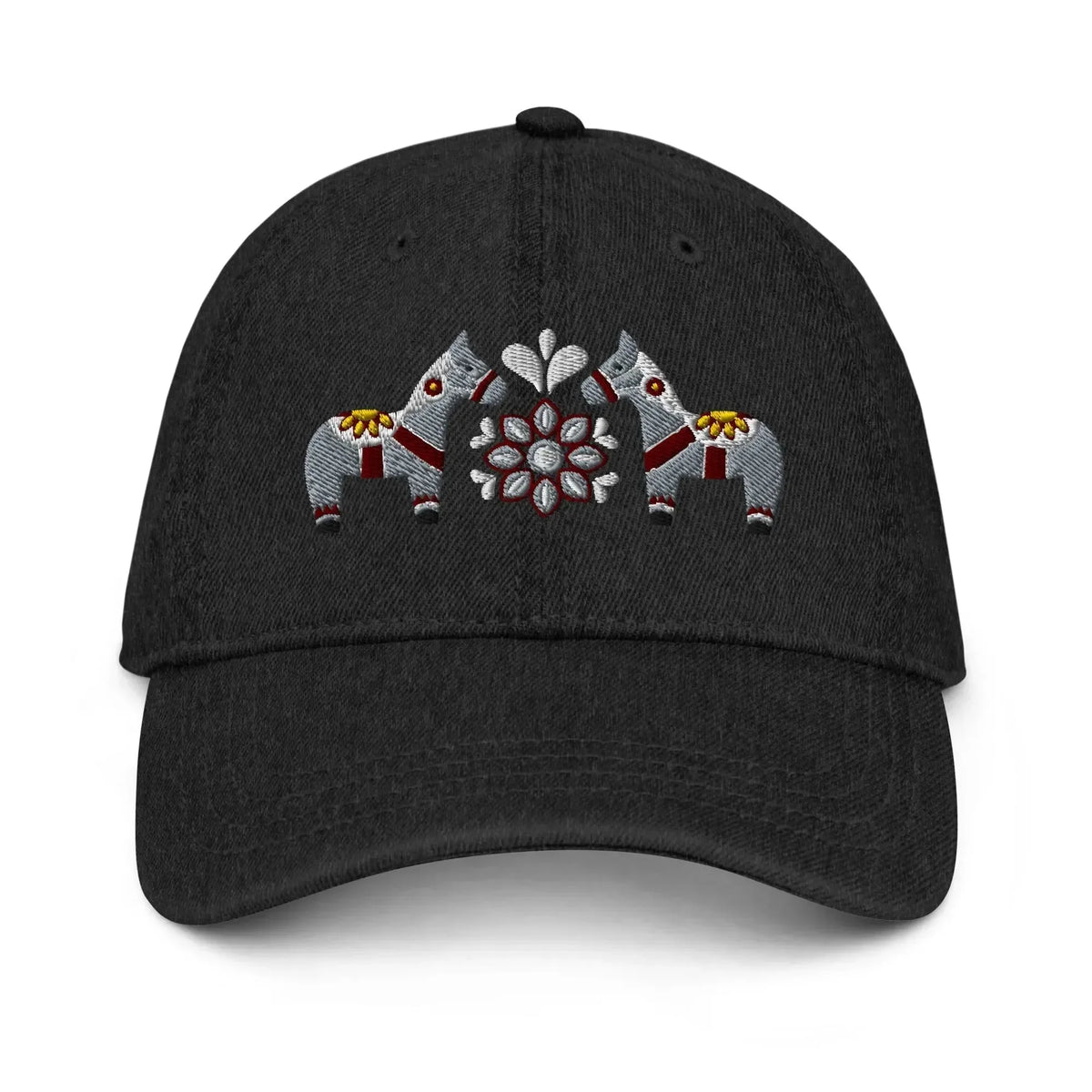 Swedish Dala Horse Embroidered Denim Dad Hat - Gray – The Global Wanderer