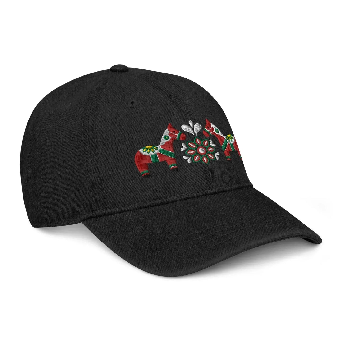 Swedish Dala Horse Embroidered Denim Dad Hat - Red – The Global Wanderer