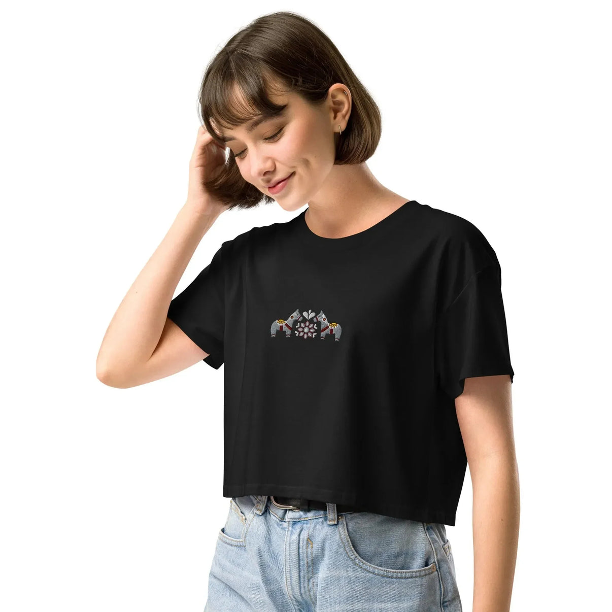 Swedish Gray Dala Horse Embroidered Cropped T-Shirt – The Global Wanderer