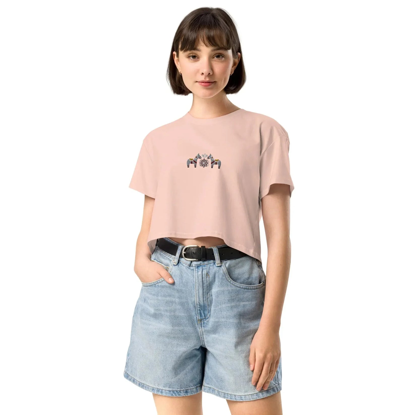 Swedish Gray Dala Horse Embroidered Cropped T-Shirt – The Global Wanderer