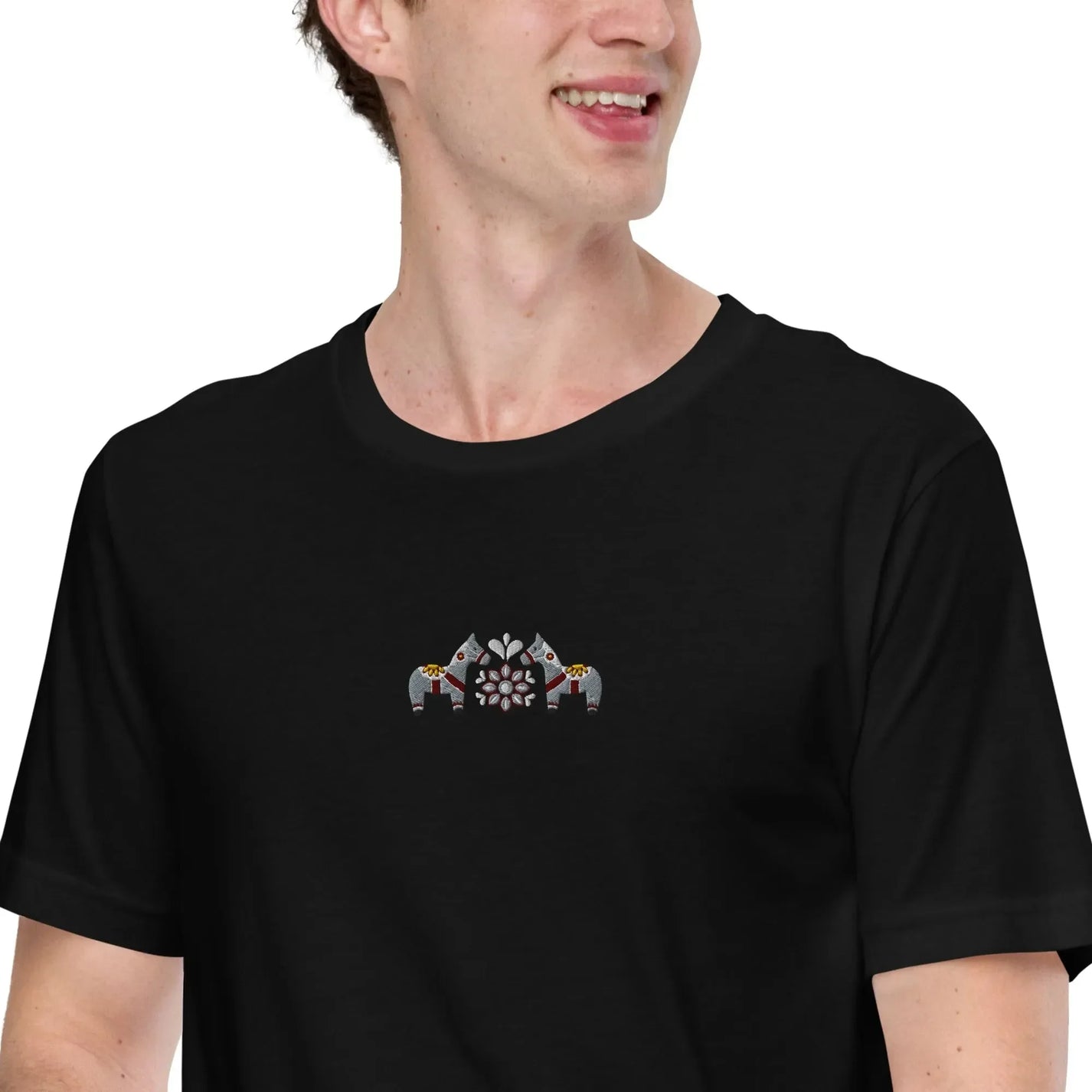 Swedish Gray Dala Horse Embroidered T-Shirt – The Global Wanderer